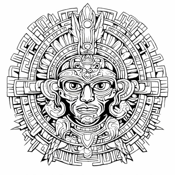 Download Aztec Head Coloring Page with Geometric Patterns Coloring ...