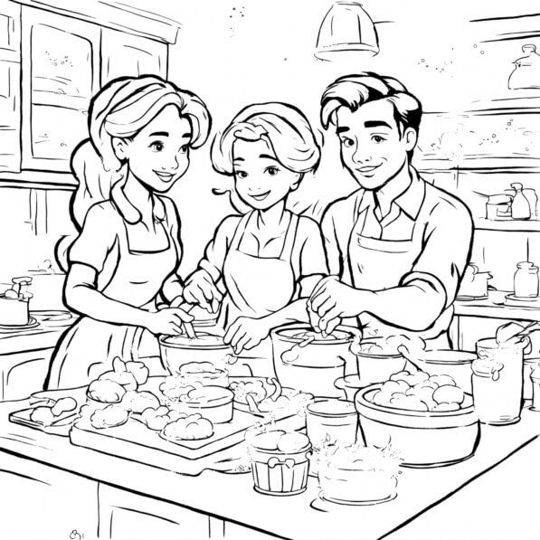 Download Family Cooking and Baking in the Kitchen Coloring Page ...