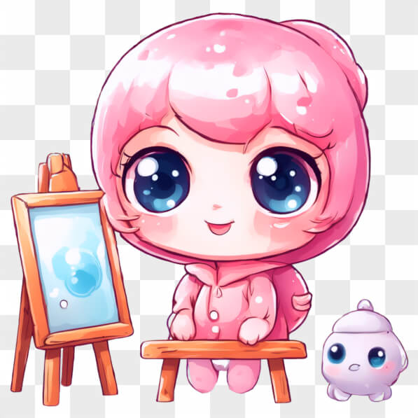 Download Kawaii Cartoon Girl Painting with Stuffed Animals Kawaii ...