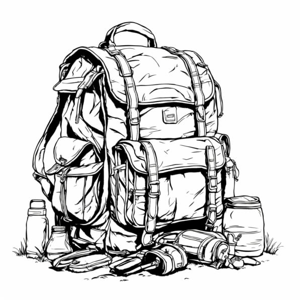 Download Illustration of Hiking Backpack with Camping Gear Coloring ...
