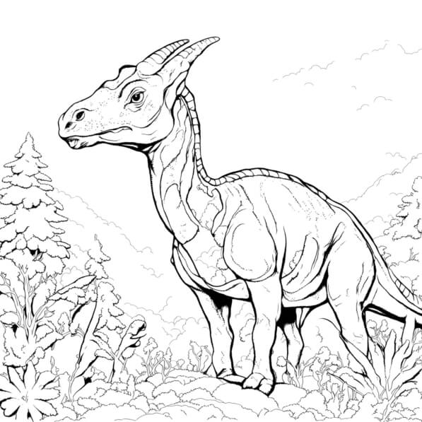 Download Dinosaur Coloring Page in Forest Setting Coloring pages Online ...