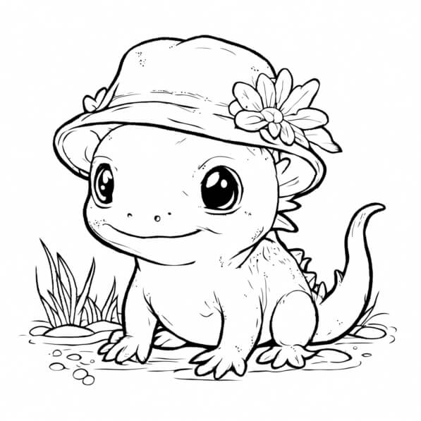 Download Baby Lizard in Hat with Flowers Coloring pages Online ...