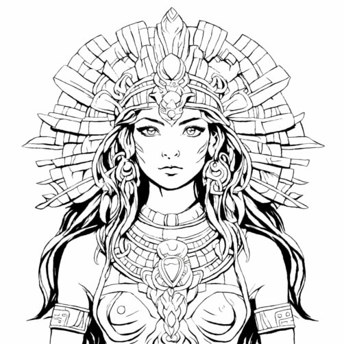 Download Aztec Woman Coloring Page for Adults with Feathers and ...