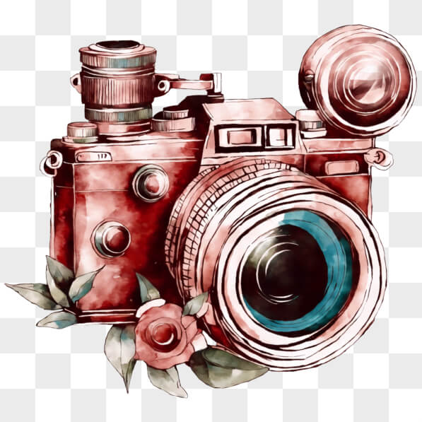 Download Watercolor Painting of Vintage Camera with Roses and Flowers ...