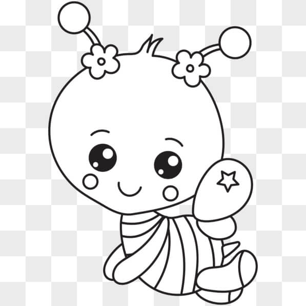 Download Cute Baby Bee Coloring Page with Stars and Hearts PNGs Online ...