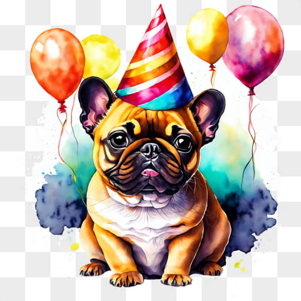 Download Adorable Bulldog Celebrating Birthday with Balloons and Hat ...