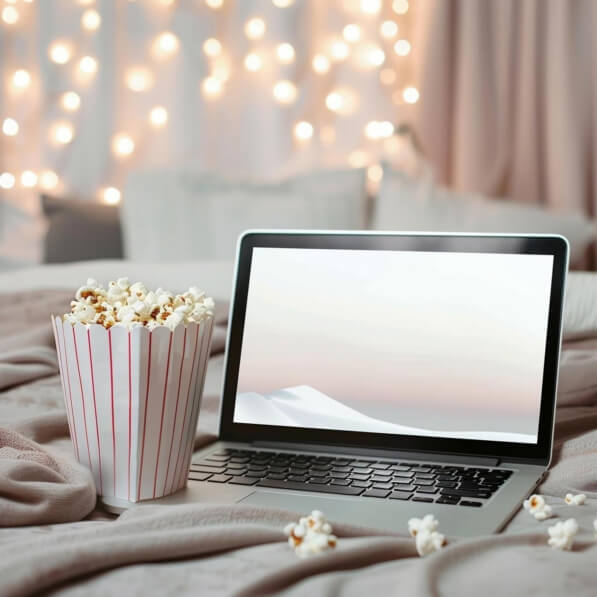 Download Cozy Movie Night with Laptop, Popcorn, and Lights Mockups ...
