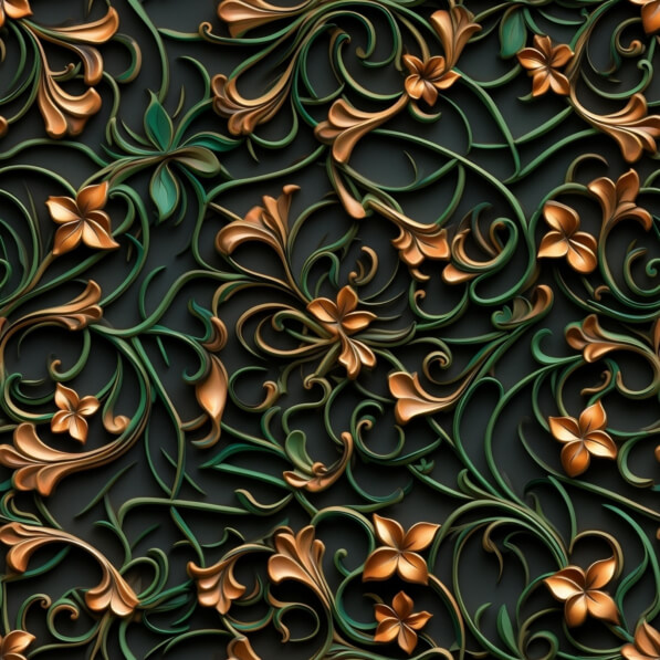 Download 3D Floral Pattern with Green Leaves and Gold Flowers Patterns ...