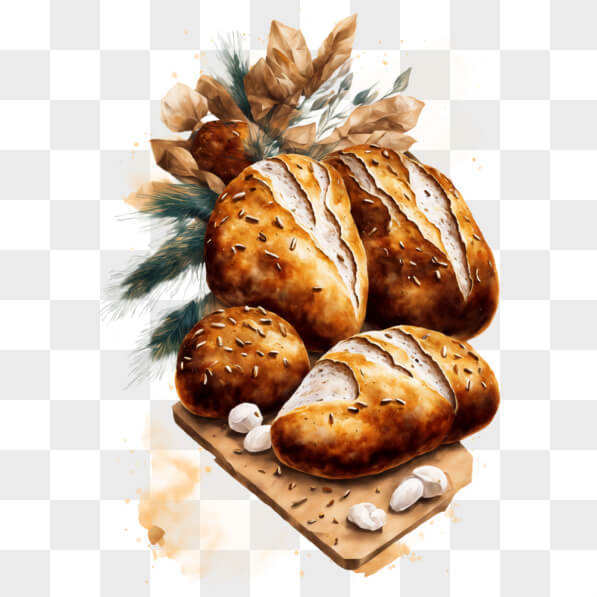 Download Watercolor Painting of Bread and Pine Needles PNGs Online ...