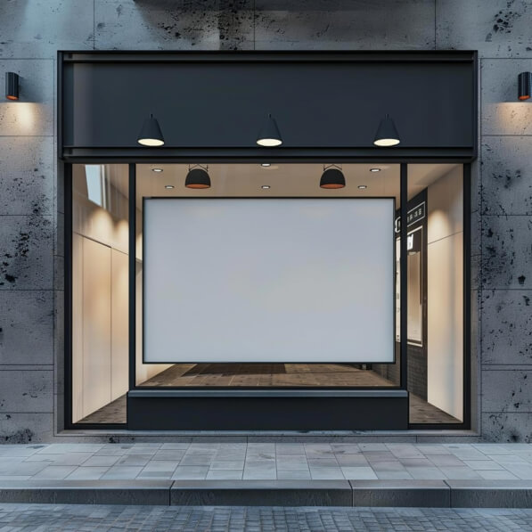 Descarga Escaparate Vacío con Tablero Blanco y Luces Mockups En Línea ...