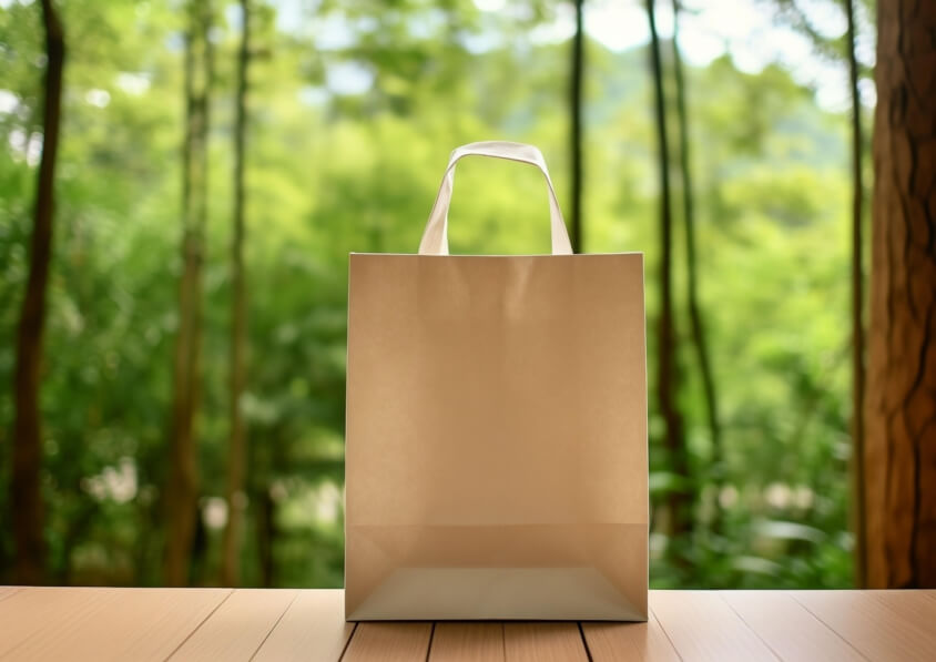 Download Empty Paper Bag On Wooden Table Mockups Online Creative Fabrica