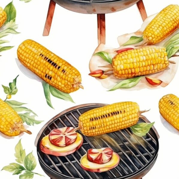 Descarga Pintura acuarela: Elote en una parrilla de barbacoa Patrones ...