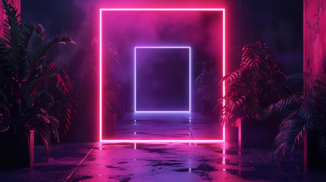 Télécharger Porte éclairée au néon avec des plantes et de l'eau Mockups ...