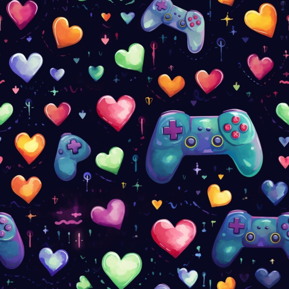 Download Colorful Video Game Controllers and Hearts Seamless Pattern ...