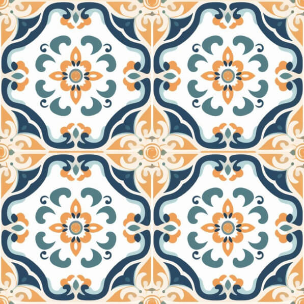 Download Orange, Blue, and White Tile Pattern with Floral Design ...