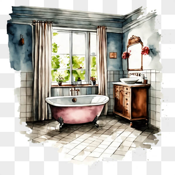 Download Old-Fashioned Bathroom Watercolor Painting PNGs Online ...