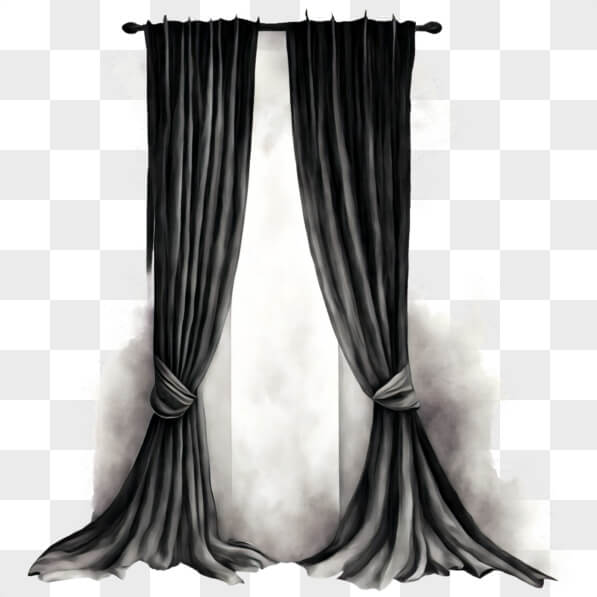 Download Black and White Drawing of Open Curtains in Front of a Window ...