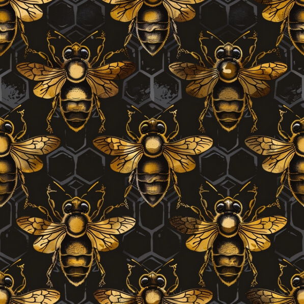 Download Gold Bees Seamless Pattern on Black Background Patterns Online ...