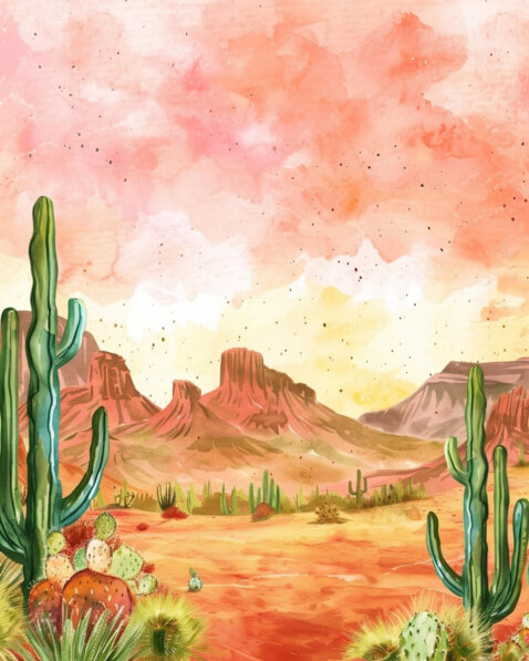 Download Desert Landscape Watercolor Painting with Cactus Plants and ...