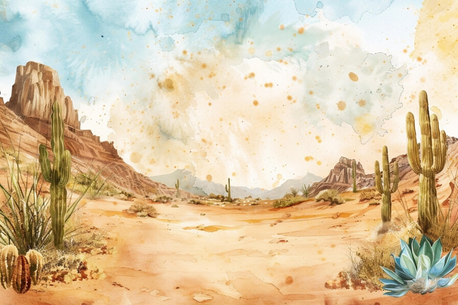 Download Desert Landscape Watercolor Painting with Cactus Plants and ...