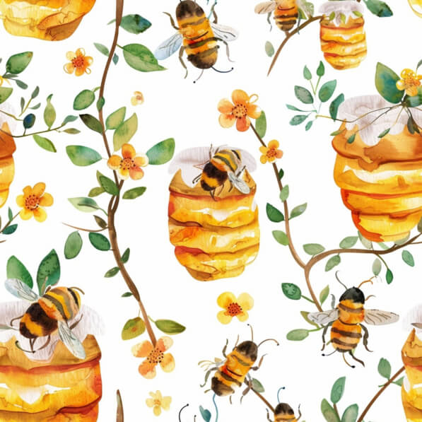 Download Seamless Beehive and Flower Pattern Patterns Online - Creative ...