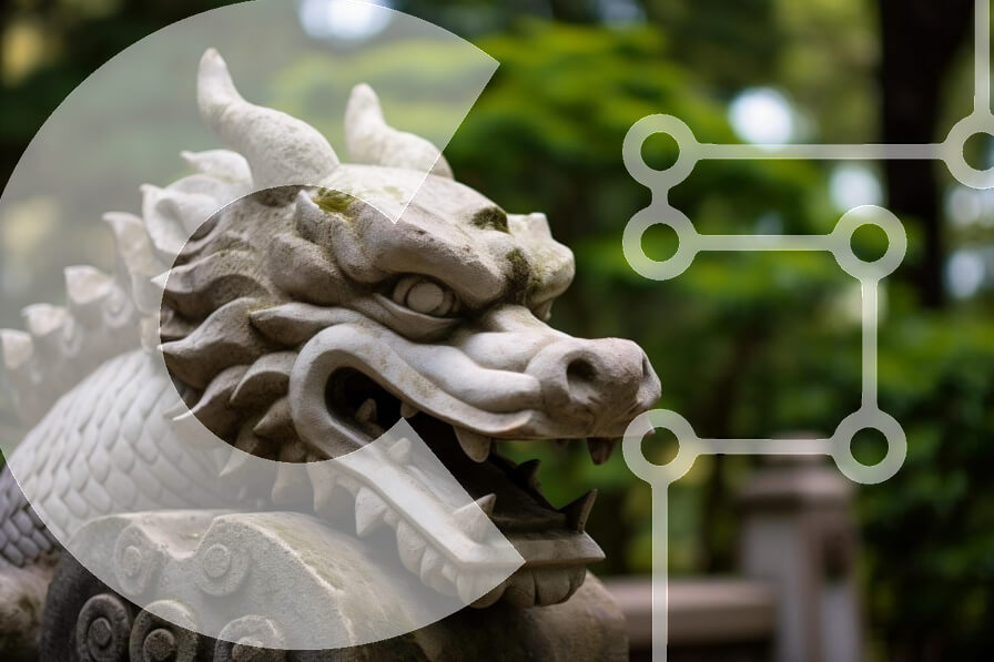 White Stone Dragon Statue in Garden Setting stock photo | Creative Fabrica