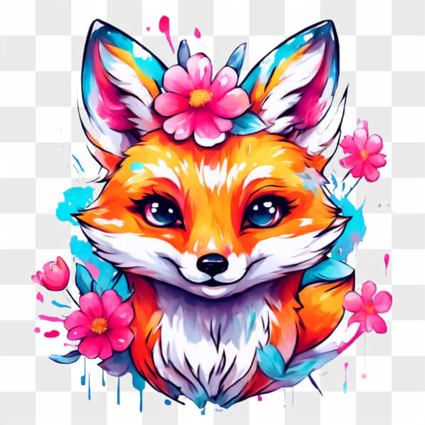 Download Eye-Catching Kawaii Fox with Flowers Artwork Kawaii Online ...