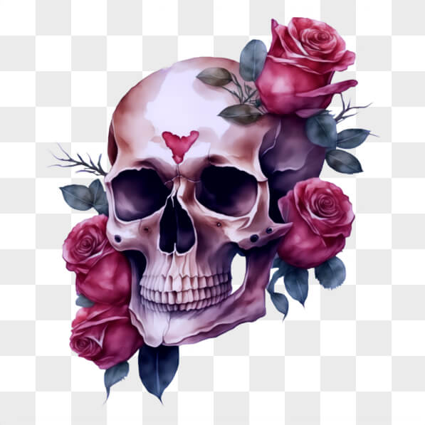 Download Skull with Pink Roses and Hearts PNGs Online - Creative Fabrica