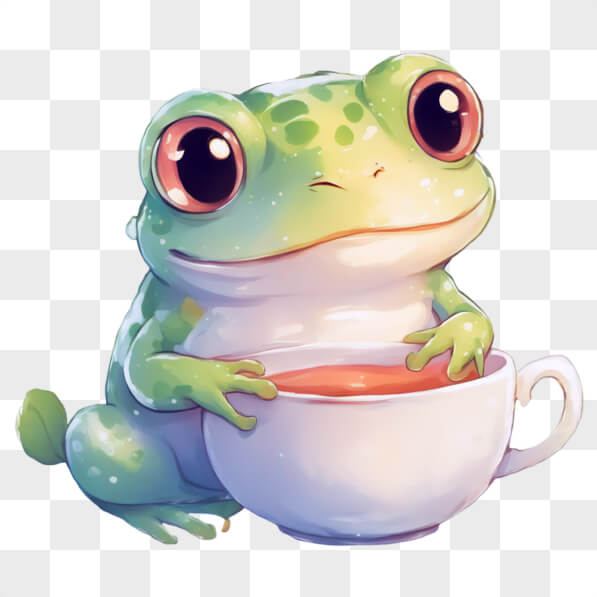 Download Kawaii Green Frog in Teacup Kawaii Online - Creative Fabrica
