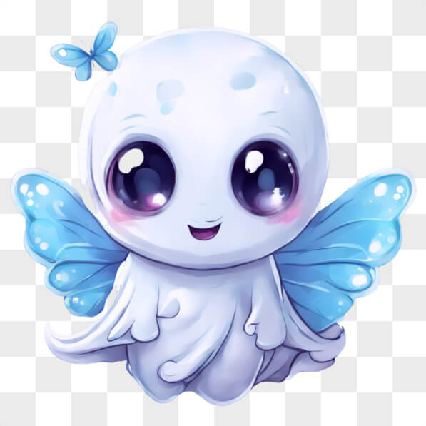 Download Kawaii Artwork: White Ghost with Blue Wings and Butterfly ...