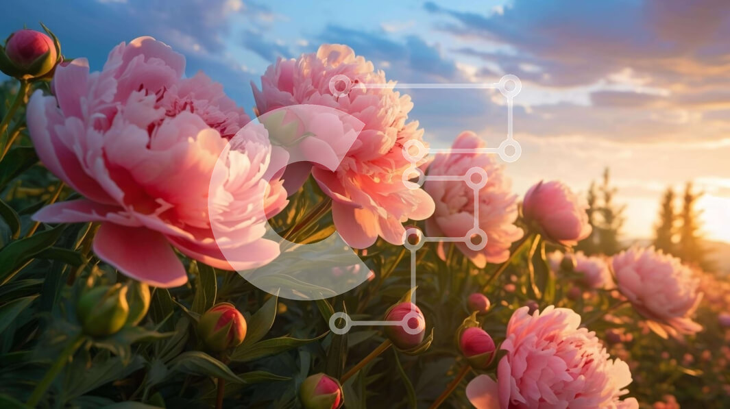 Download Field of Pink Peonies at Sunset Stockphotos Online - Creative ...