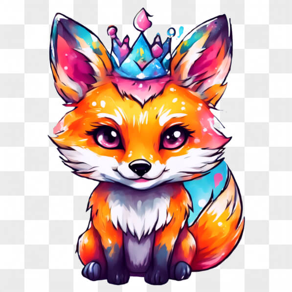 Download Kawaii Fox with Crown Sitting on Black Background Kawaii ...