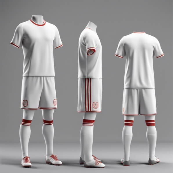 Download White Soccer Uniforms with Red and White Stripes Mockups ...