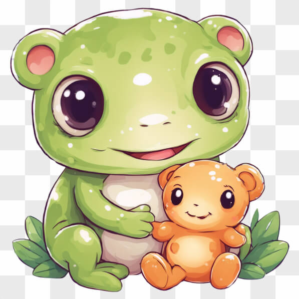 Pobierz narzędzie Kawaii Green Frog Hugging Orange Teddy Bear Kawaii ...