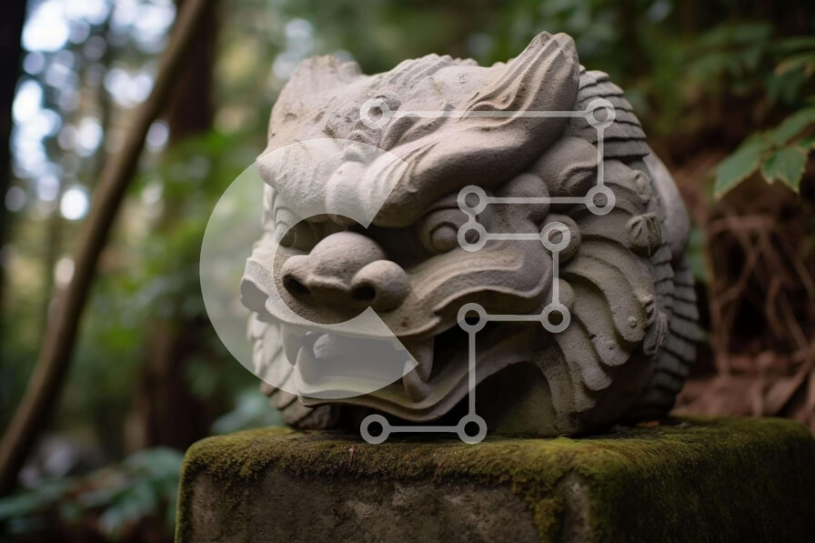 Stone Dragon Head Sculpture in Forest stock photo | Creative Fabrica