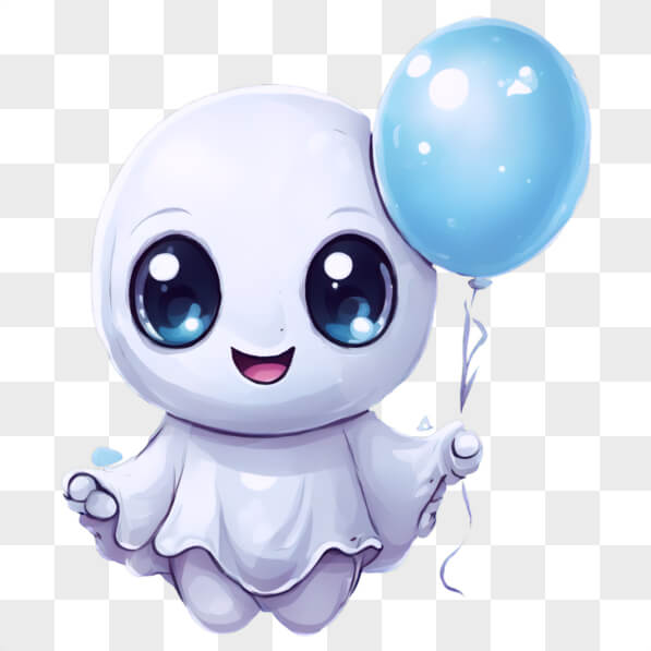 Download Kawaii Ghost with Blue Balloons Kawaii Online - Creative Fabrica