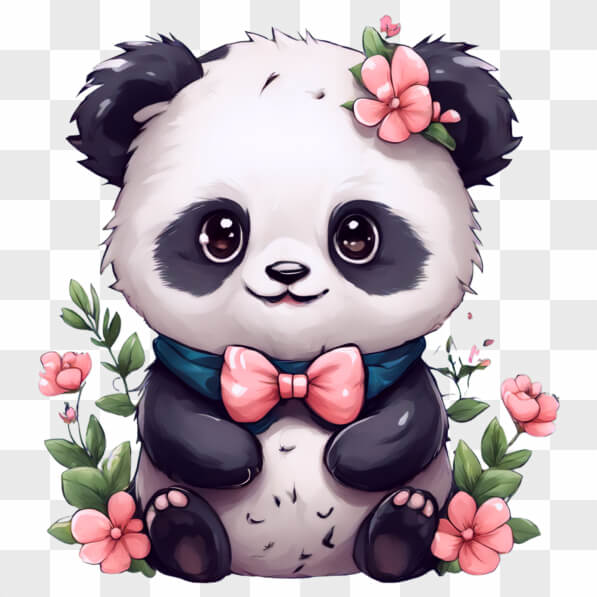 Descarga Oso Panda Kawaii en Flores Kawaii En Línea - Creative Fabrica