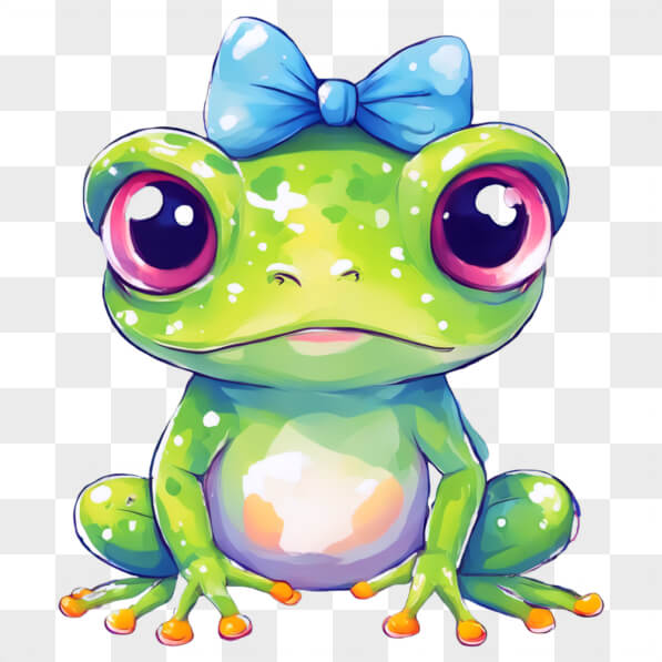 Download Kawaii Green Frog with Blue Bow Kawaii Online - Creative Fabrica