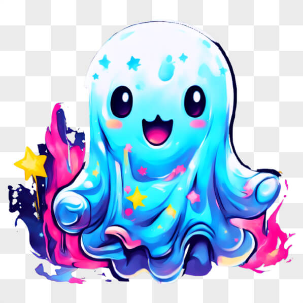 Download Kawaii Blue Ghost on Colorful Paints Kawaii Online - Creative ...