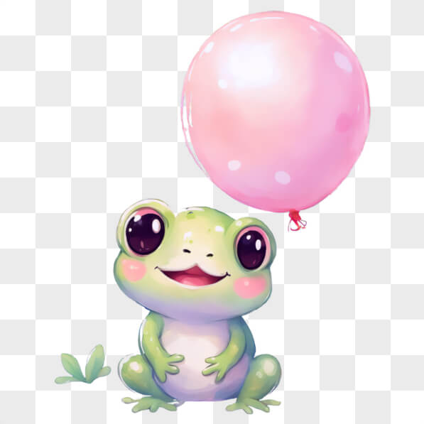 Download Kawaii Frog with Pink Balloon Kawaii Online - Creative Fabrica