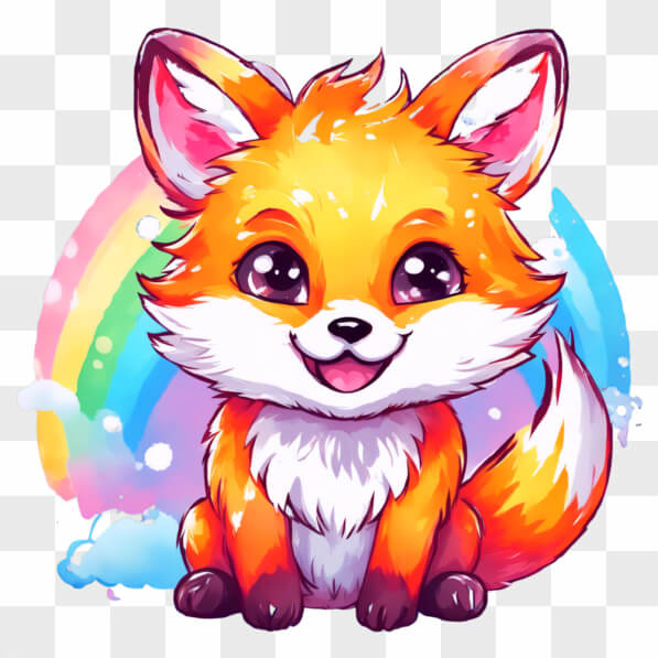 Download Kawaii Orange Fox Sitting in Front of a Rainbow Kawaii Online ...