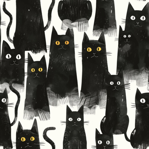 Download Seamless Black Cat Pattern with Yellow Eyes and Stars Patterns ...