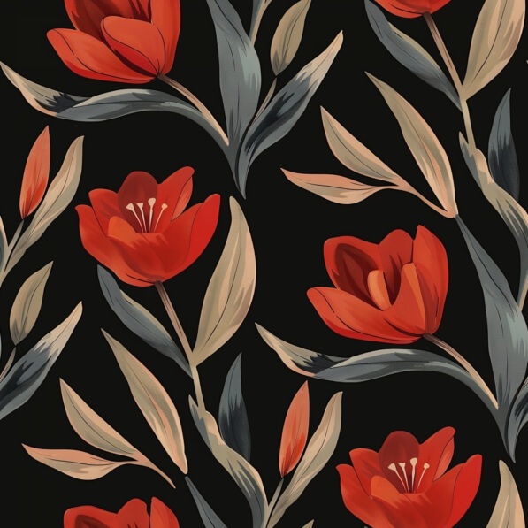 Download Red Tulip Seamless Pattern on Black Background Patterns Online ...