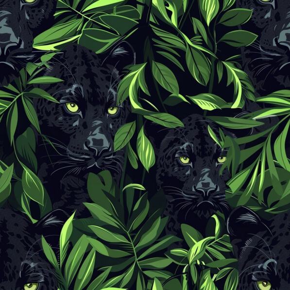 Download Black Panther Seamless Pattern with Green Leaves Patterns ...