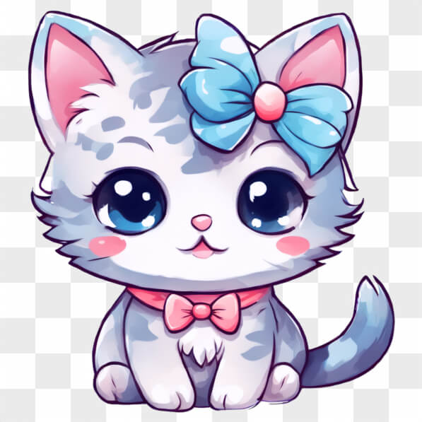 Download Kawaii Grey and White Cat with Rosy Cheeks and Blue Bow Tie ...
