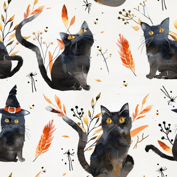 Download Seamless Pattern of Black Cats with Witches' Hats and Pumpkins ...
