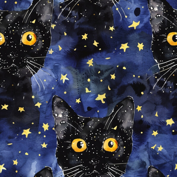 Download Seamless Black Cat Pattern with Yellow Eyes and Stars Patterns ...