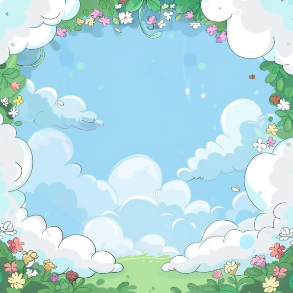 Baixe Quadro no Estilo de Desenho Animado com Nuvens e Flores ao Fundo ...