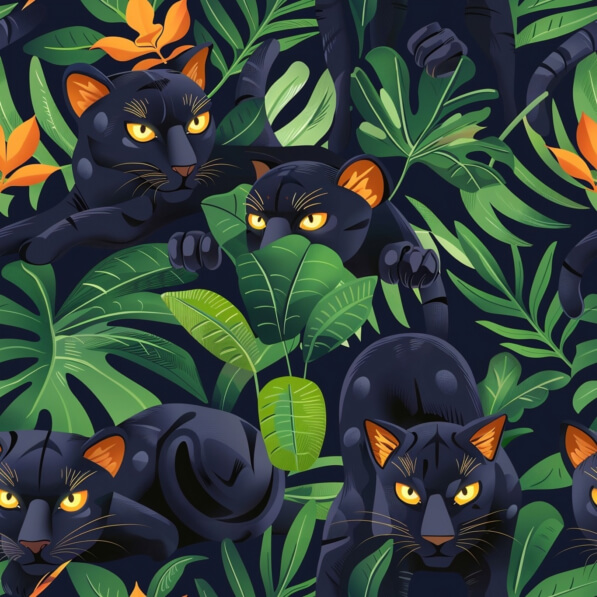 Download Black Panther Jungle Seamless Pattern with Orange Flower ...
