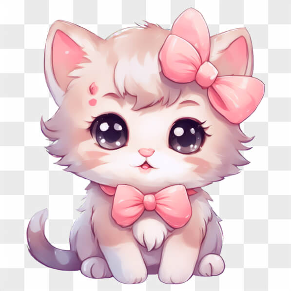 Descarga Imagen Kawaii de un Lindo Gatito Blanco con Lazos Rosados ...